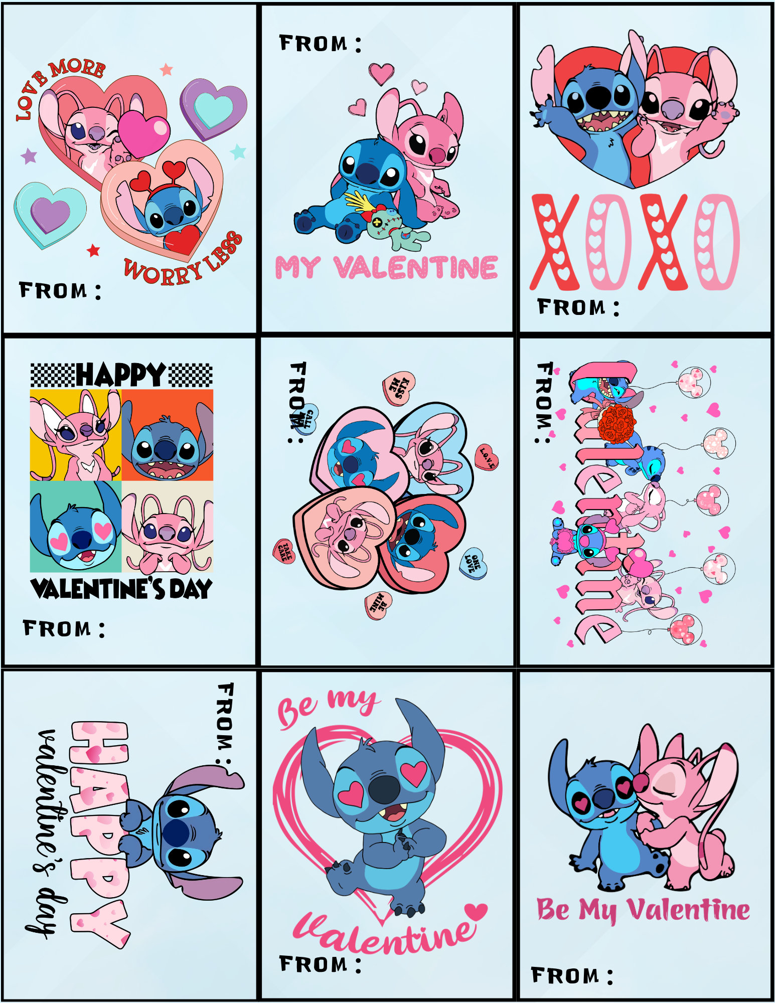 Stitch & Angel Digital Valentine Cards. 8.5inx11in - Etsy
