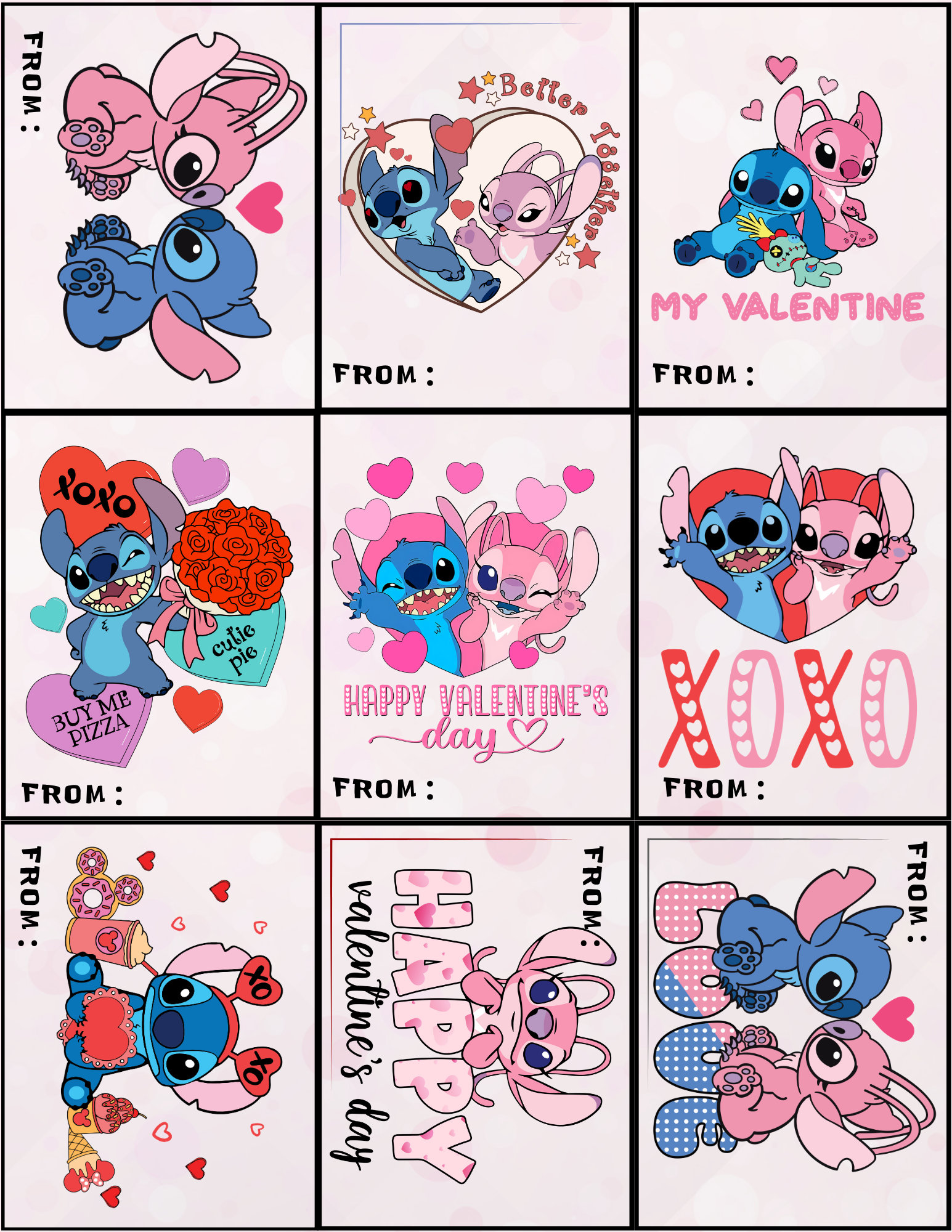 Stitch & Angel Digital Valentine Cards. 8.5inx11in - Etsy