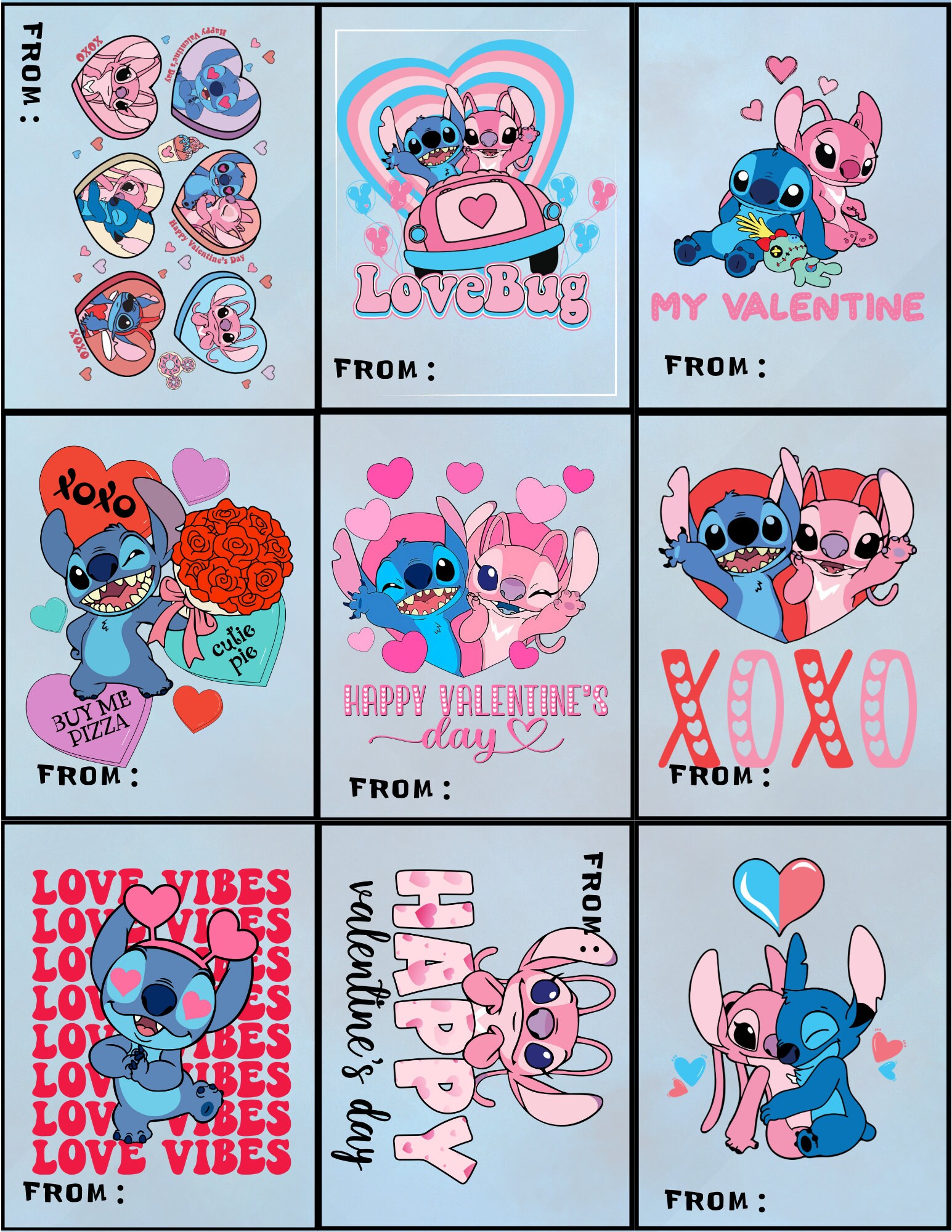 Stitch & Angel Digital Valentine Cards. 8.5inx11in - Etsy