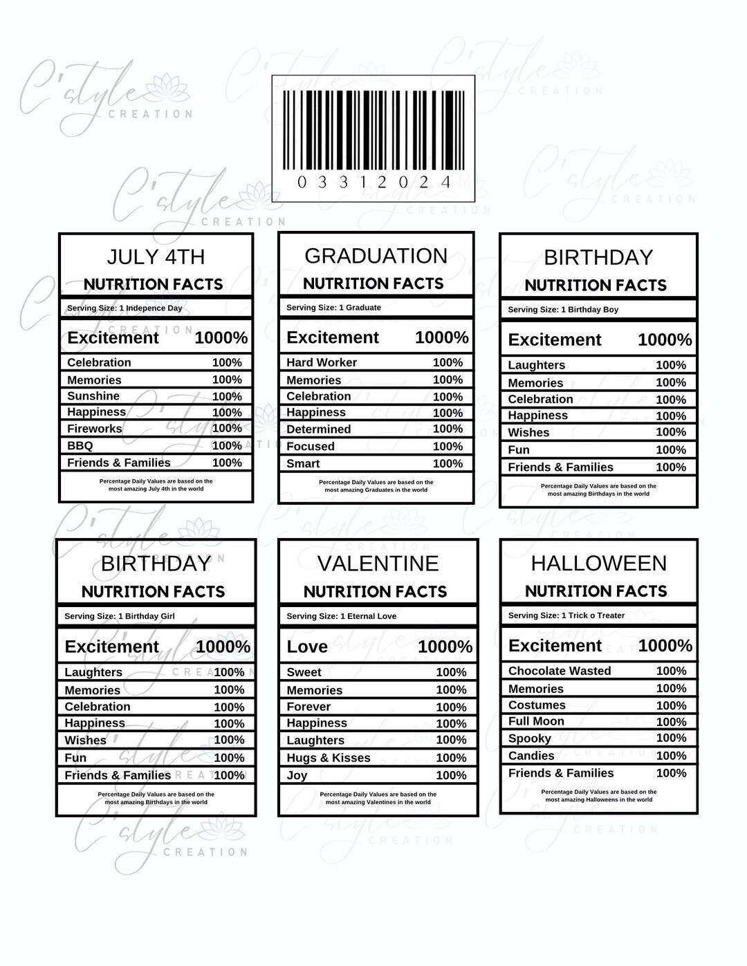 Nutrition Facts Editable on Canva. Template Ready + Bar Code - Etsy