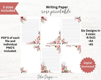 Printable Sunflower Writing Paper - 6 Styles - 3 Sizes - 8.5 X 11, A4, A5 Pdf's and PNG'S ...
