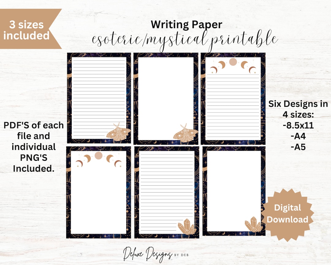 Printable Esoteric/mystical/celestial Writing Paper - 6 Styles - 3 ...