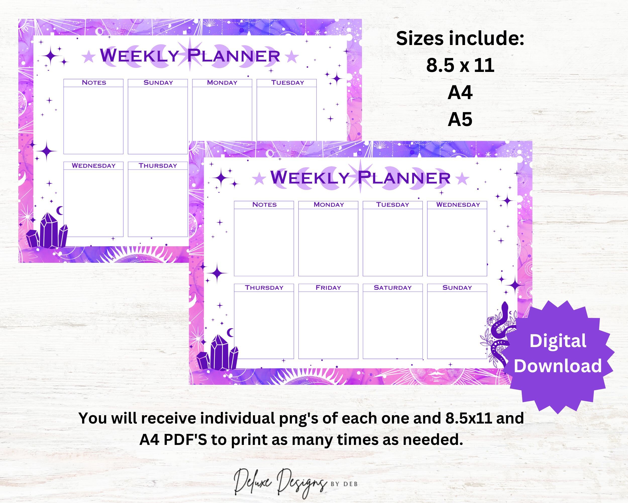 Printable Mystical Weekly Planner - 3 Sizes A4,A5 and 8.5x11 - Pdf's ...