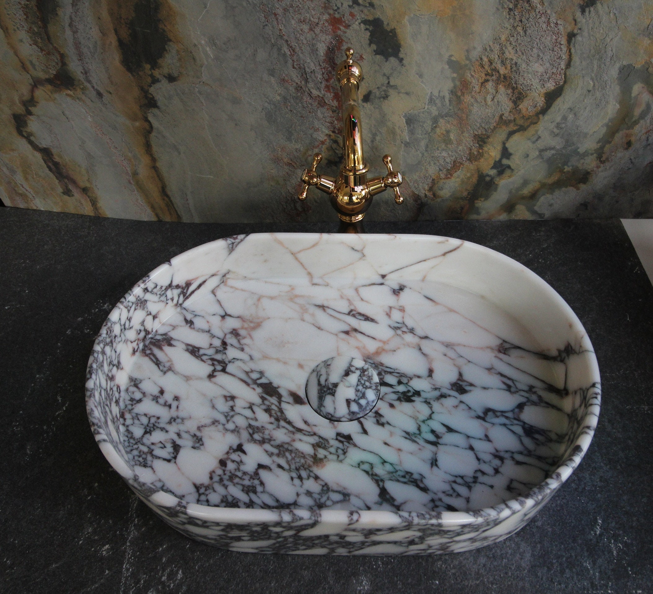 Calacatta Viola Marble Sink Handmade Marble Basin Wall Hung - Etsy
