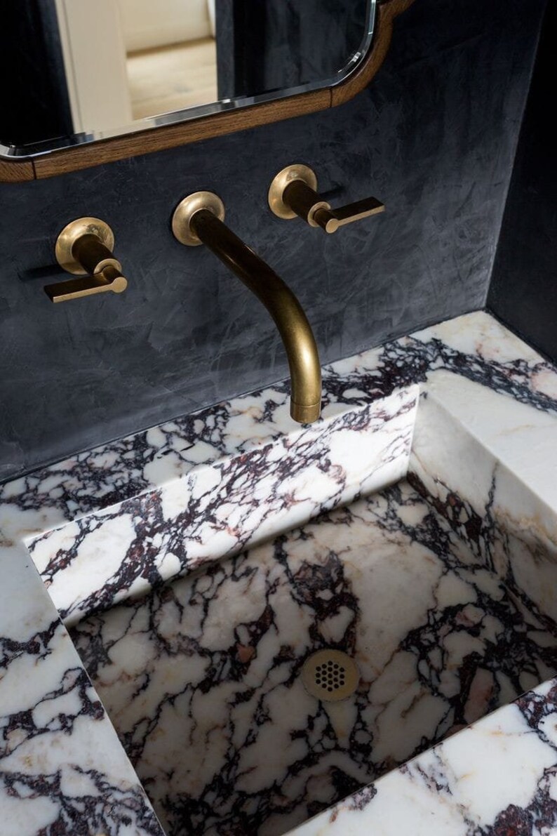 Hand Carved Calacatta Viola Marble Wall Mounted Sink - Etsy