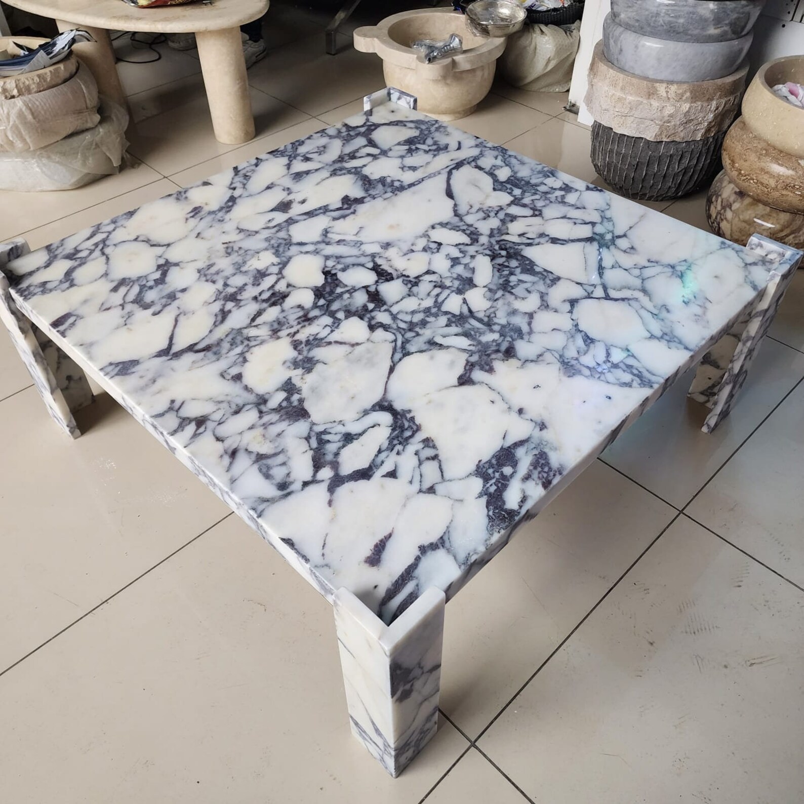 Calacatta Viola Marble Coffee Table: Natural Stone End Table (40x40x15 ...