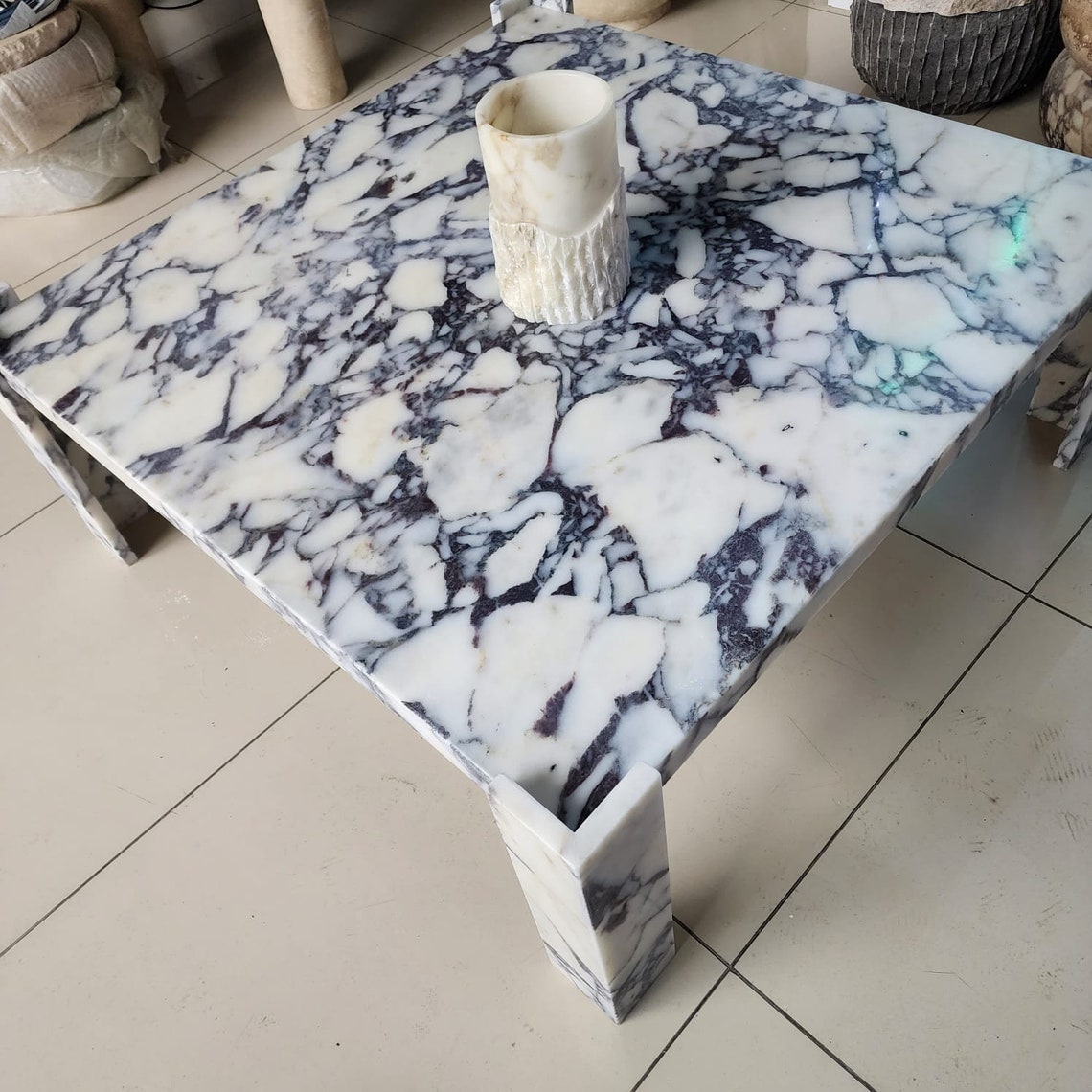 Calacatta Viola Marble Coffee Table: Natural Stone End Table (40x40x15 ...