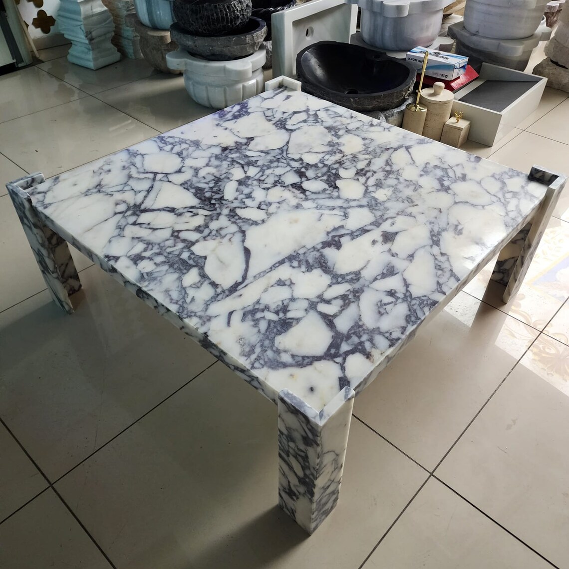Calacatta Viola Marble Coffee Table: Natural Stone End Table (40x40x15 ...