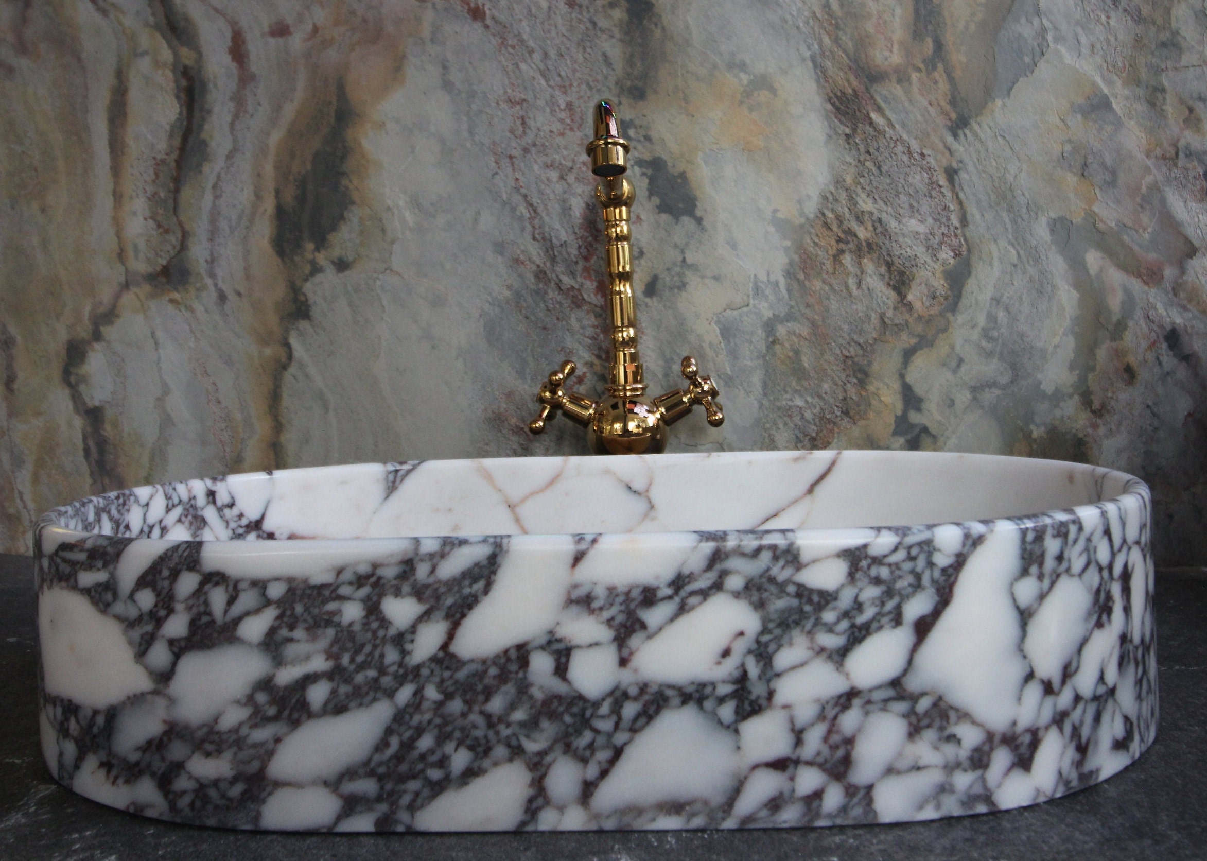 Calacatta Viola Marble Sink Handmade Marble Basin Wall Hung - Etsy