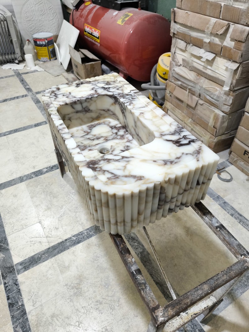 Calacatta Viola Marble Sink, Floating Sink , Marble Sink Vanity, Powder ...