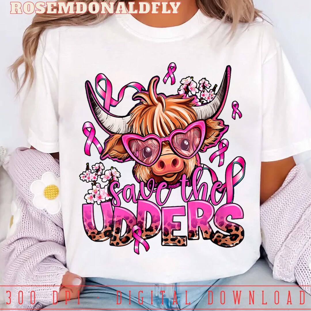 Retro Breast Cancer Awareness Cow PNG: Pink Ribbon Design (digital File ...