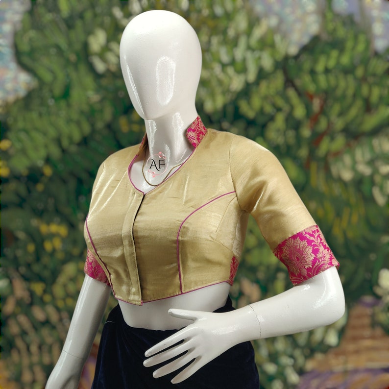 Elegant Dupion Silk Blouse in Gold With Handmade Broked Design and ...