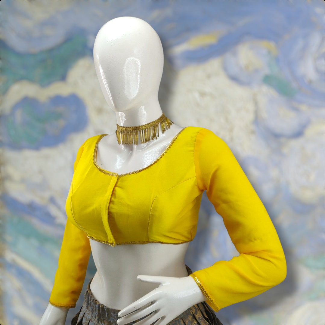 Yellow Silk Blouse: Georgette Sleeves, Embedded Lace Border Versatile ...