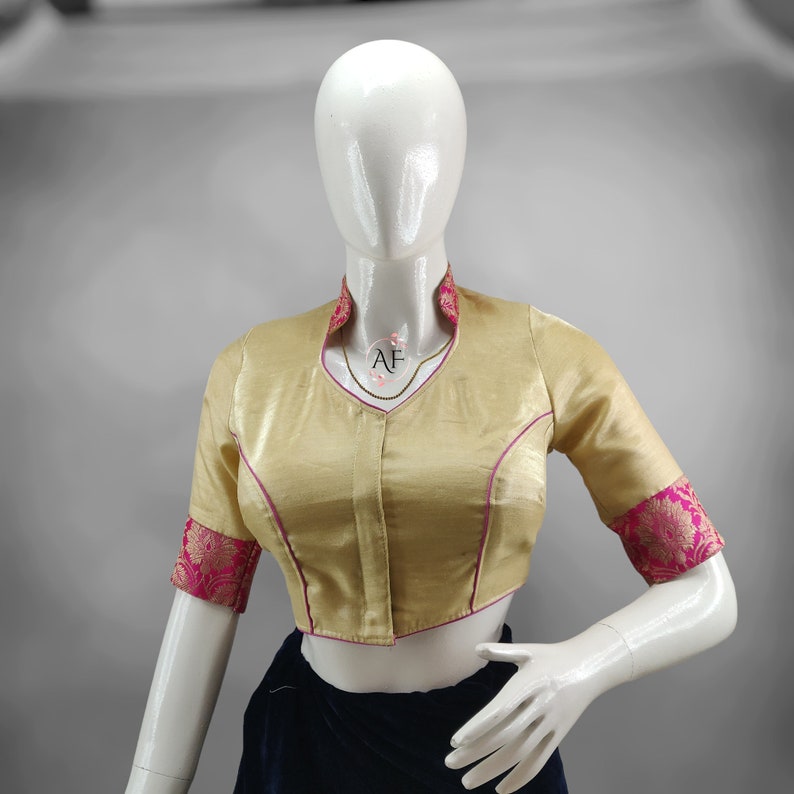 Elegant Dupion Silk Blouse in Gold With Handmade Broked Design and ...