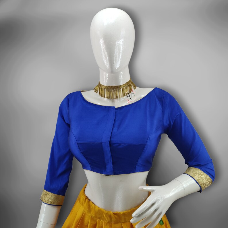 Elegant Royal Blue Silk Blouse With Boat Neck and Elbow Sleeves Perfect ...