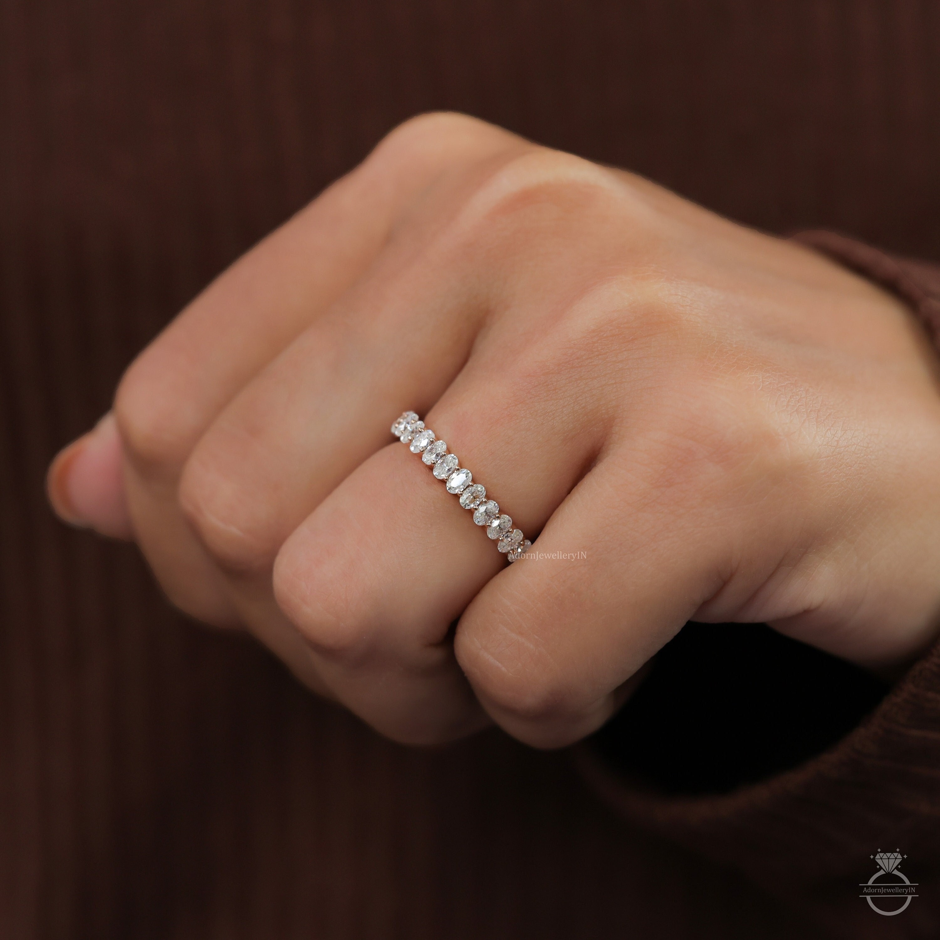 Oval Cut Full Eternity Band Moissanite Wedding Band 14K Rose Gold ...