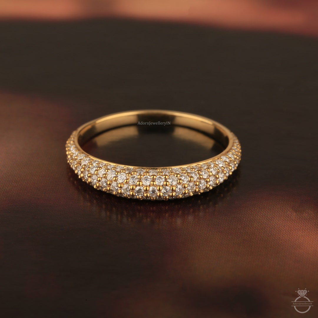 14k Gold Pave Ring, Minimalist Pave Dome Ring, Intricate Diamond Ring ...