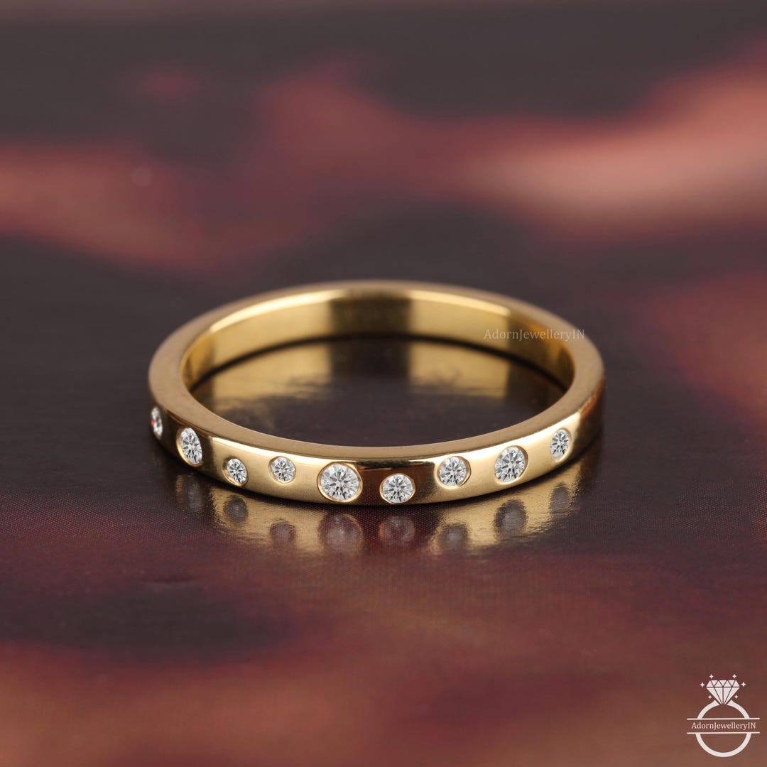 Flush Set Moissanite Wedding Band Minimalist Stacking Band Celestial ...