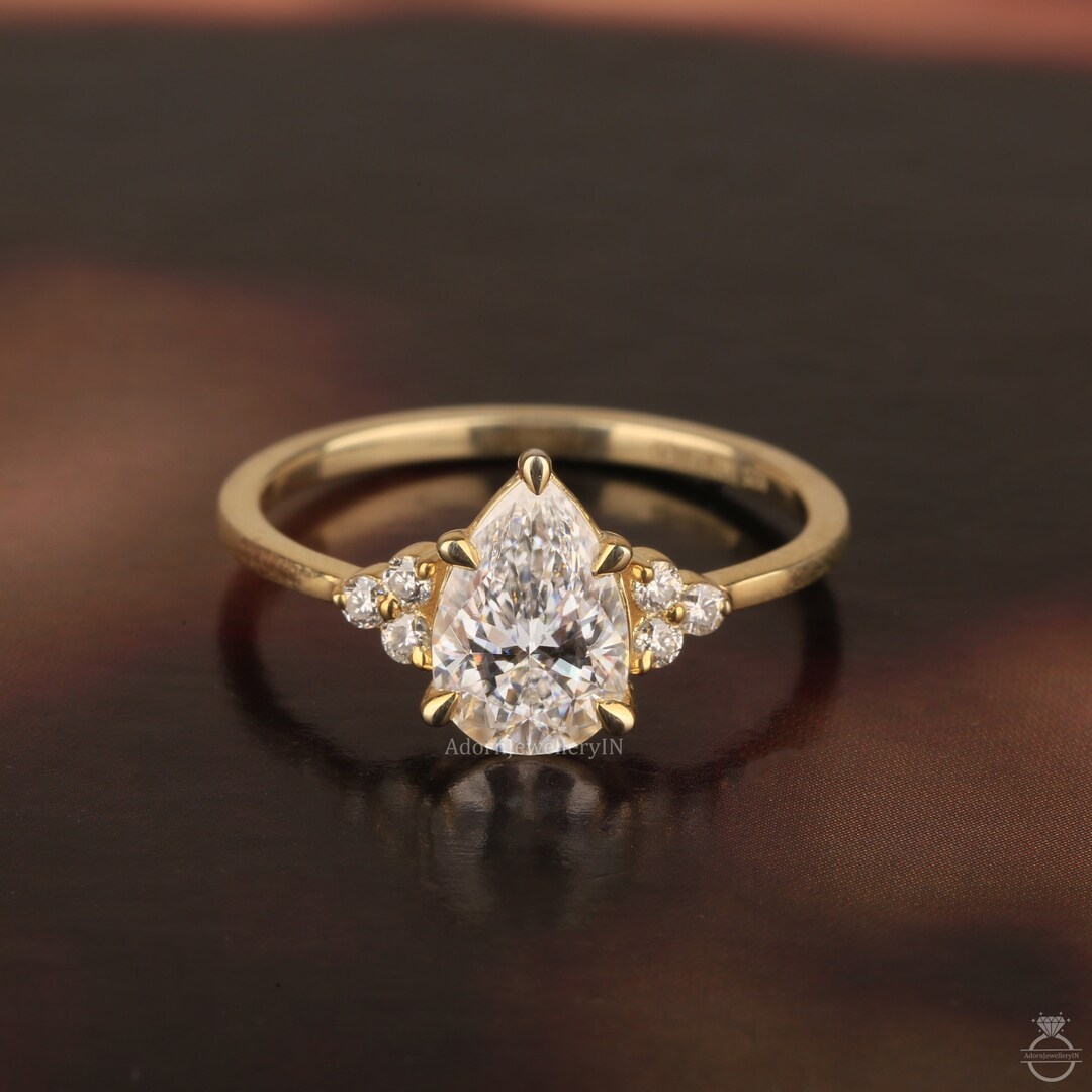 6 Prongs Pear Moissanite Engagement Ring 14k Gold Tear Drop Wedding ...