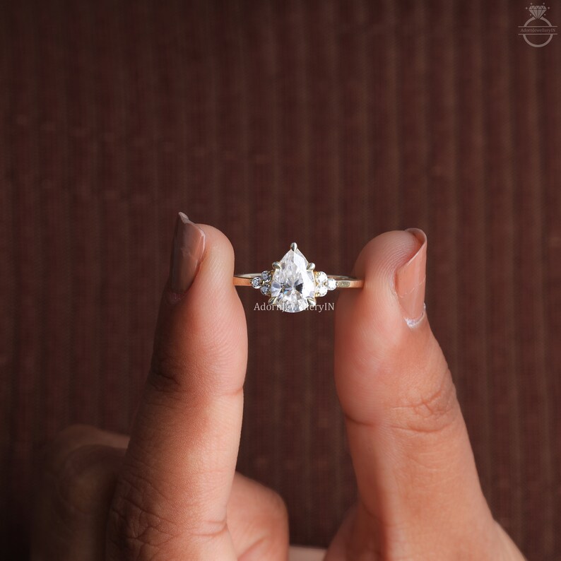 6 Prongs Pear Moissanite Engagement Ring 14k Gold Tear Drop Wedding ...