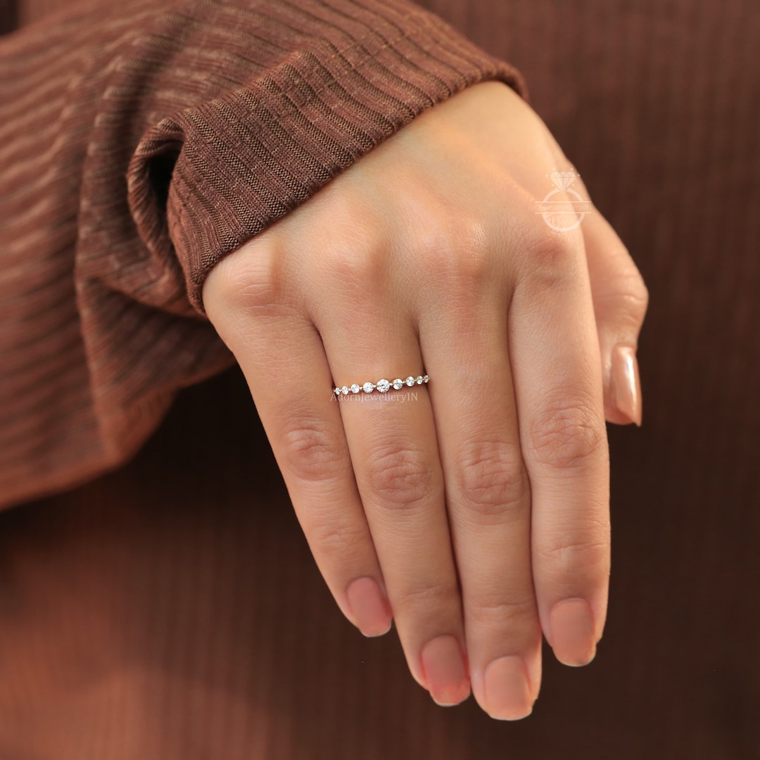 Bubble Stacking Ring, Round Cut Moissanite Band, Shared Prong Band ...