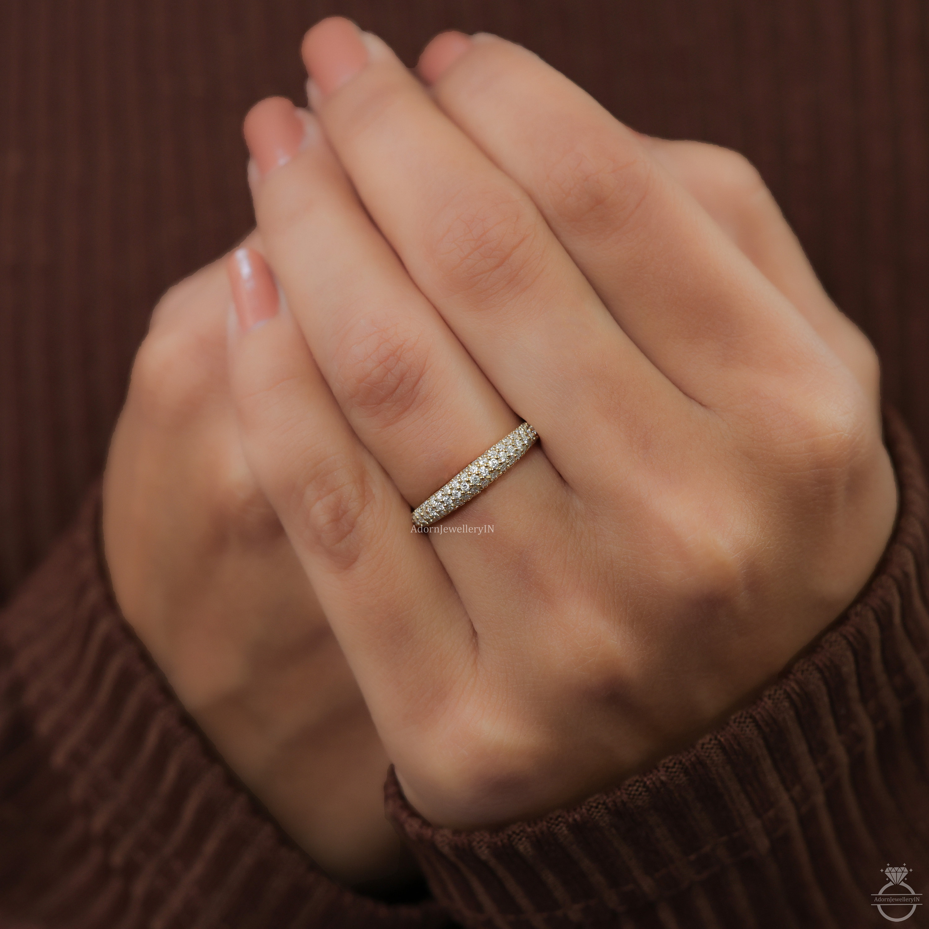 14k Gold Pave Ring, Minimalist Pave Dome Ring, Intricate Diamond Ring ...