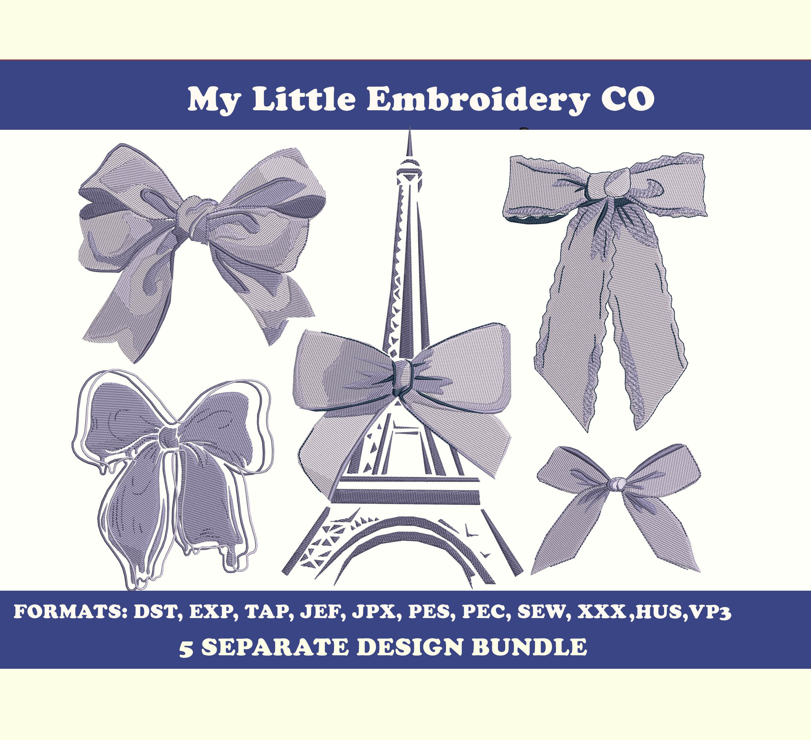 Bow Embroidery Design Bundle/5 in 1/ Mini Bow Machine Embroidery Design ...