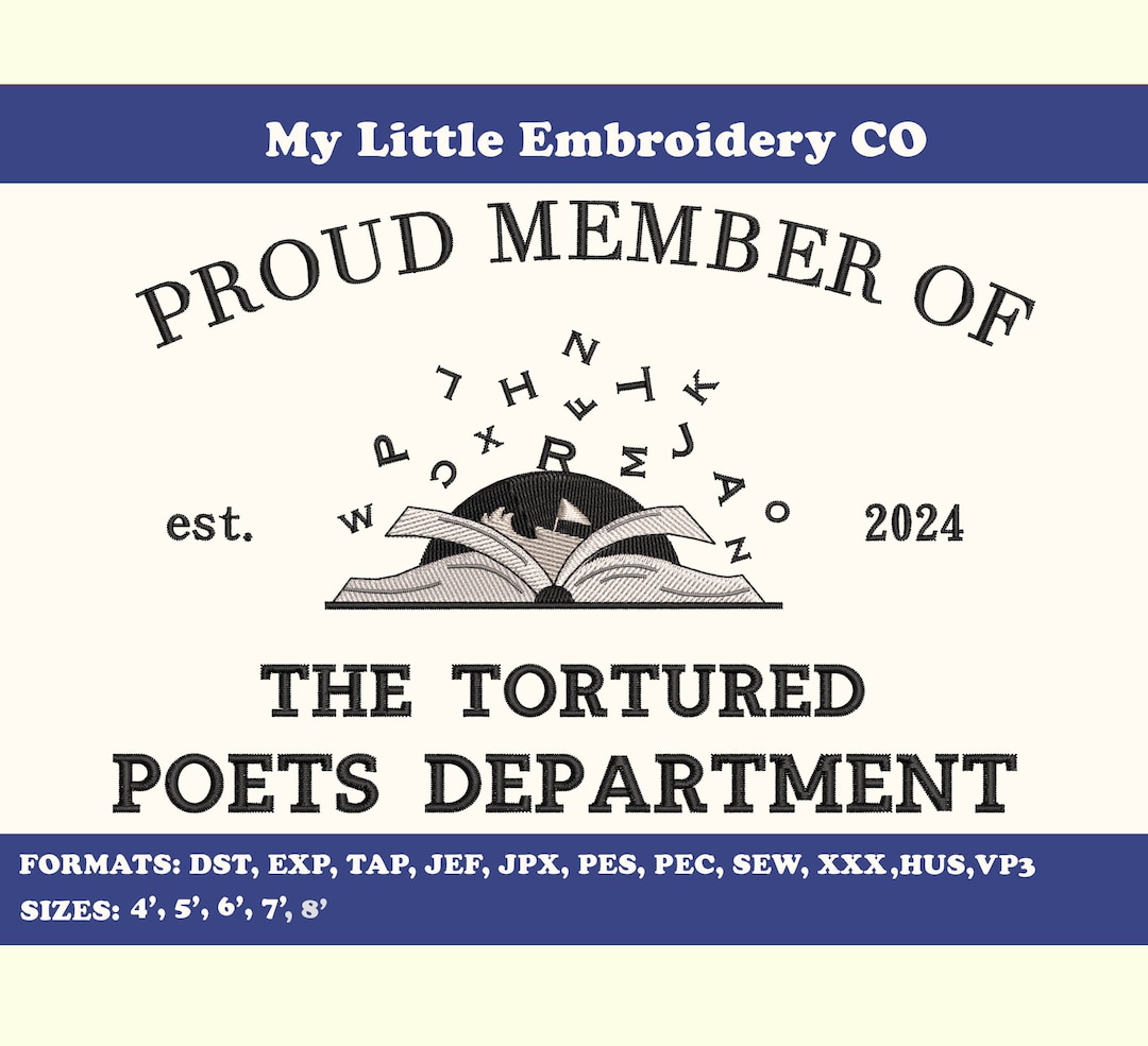 Taylor Tortured Poets Embroidery Design /5 SIZES/ Trendy Embroidery ...