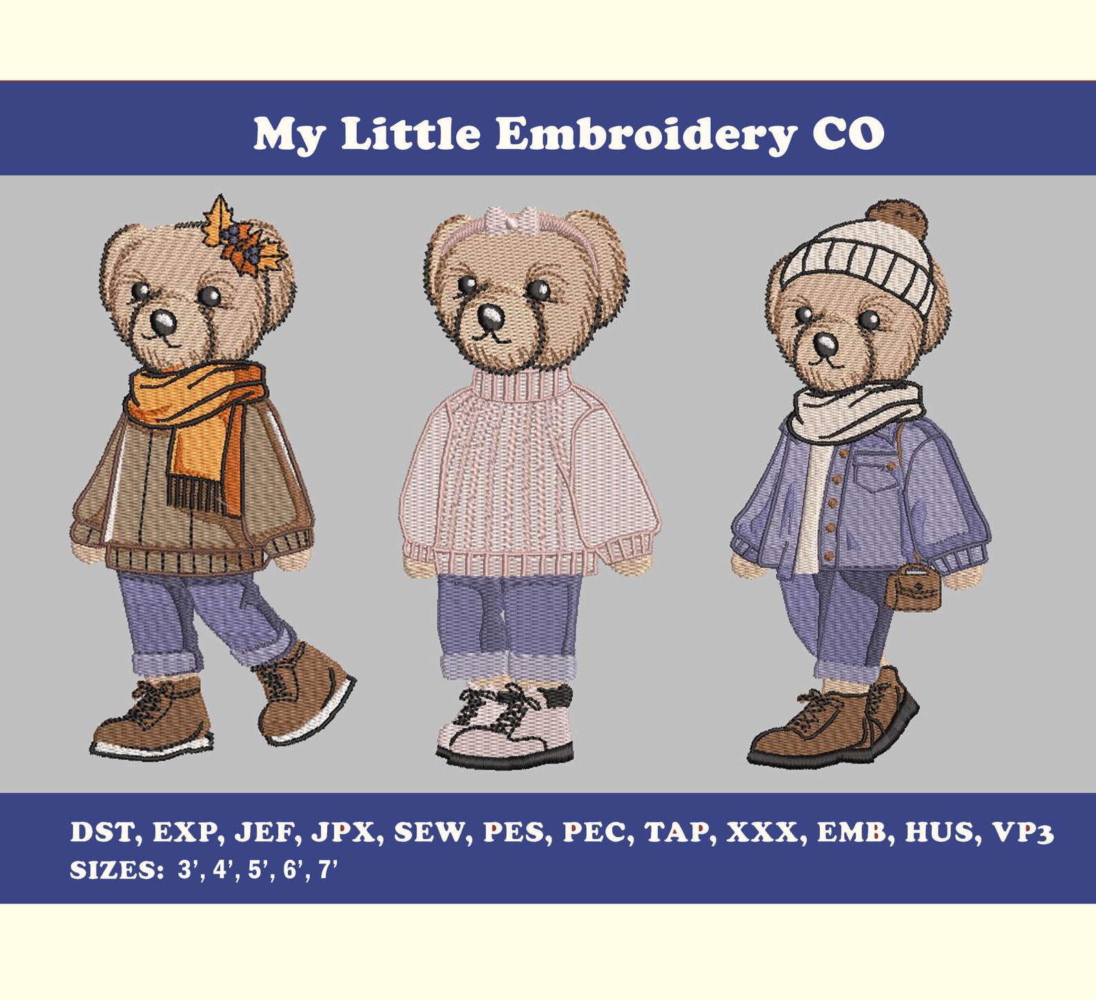 Girl Bears Embroidery Design /3 in 1/ Trendy Embroidery, Machine ...