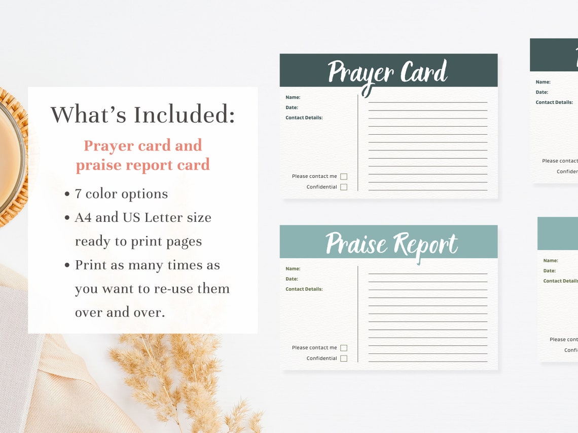 Prayer Request & Praise Report Cards Printable | Church Small Group ...