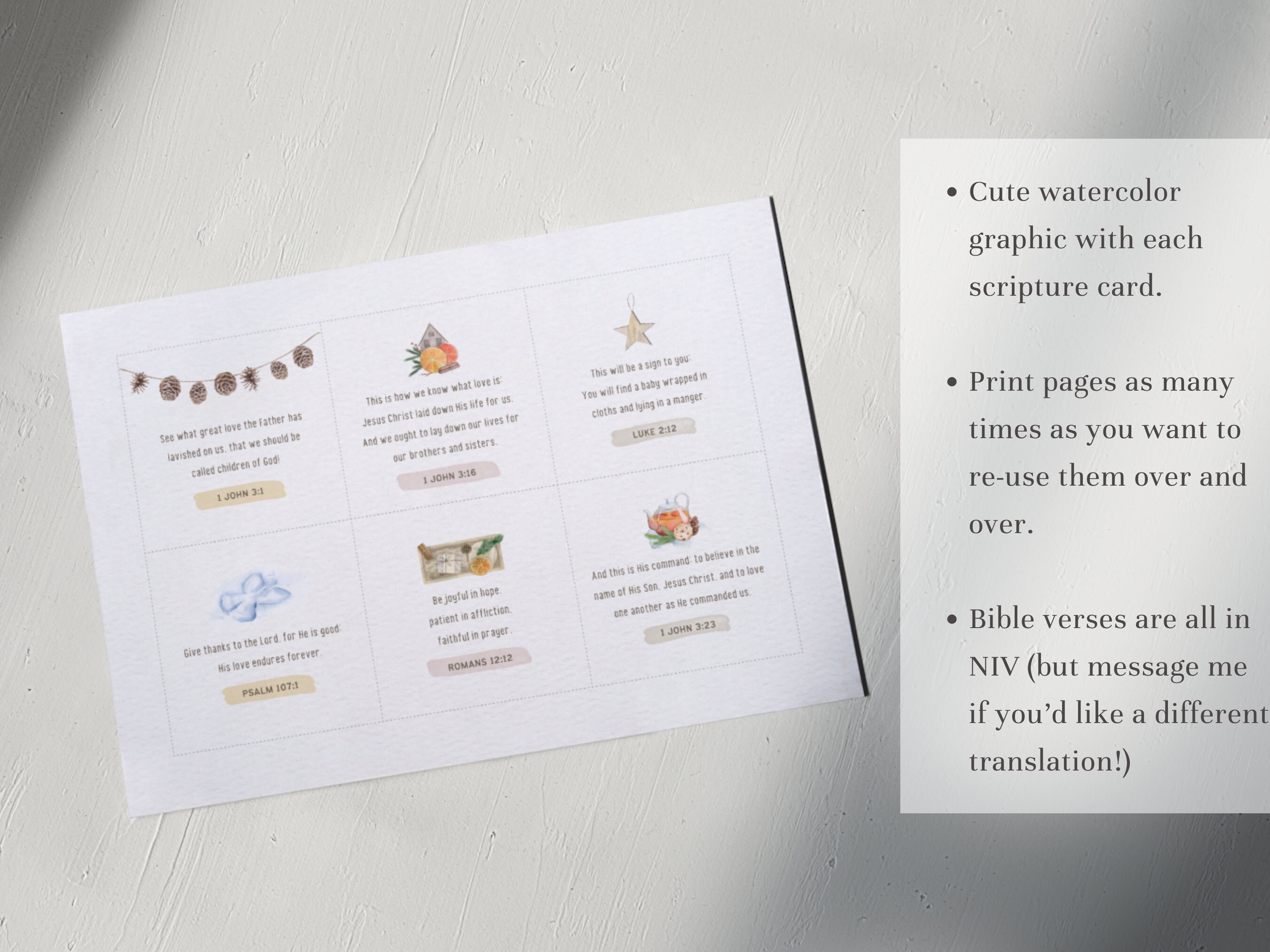 Christmas Scripture Cards Printable NIV, Advent Bible Verse Cards ...