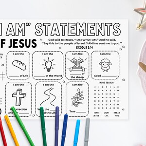 I Am Statements of Jesus Bible Coloring Placemat Printable | Sunday ...