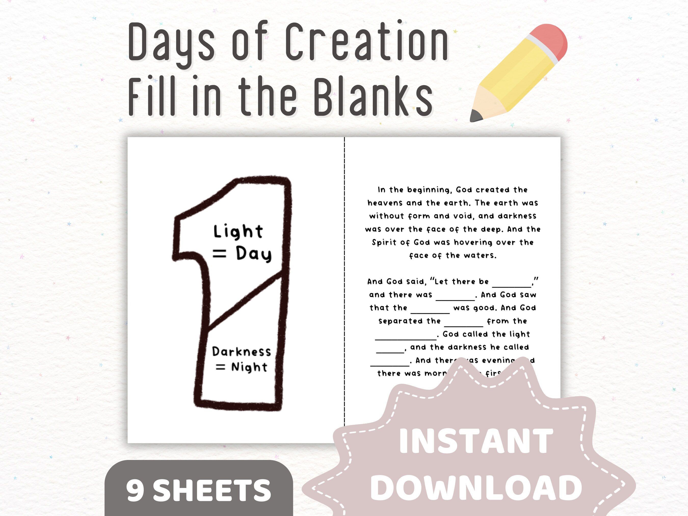 Days of Creation Activity With Bible Verses Fill in the Blanks Coloring ...