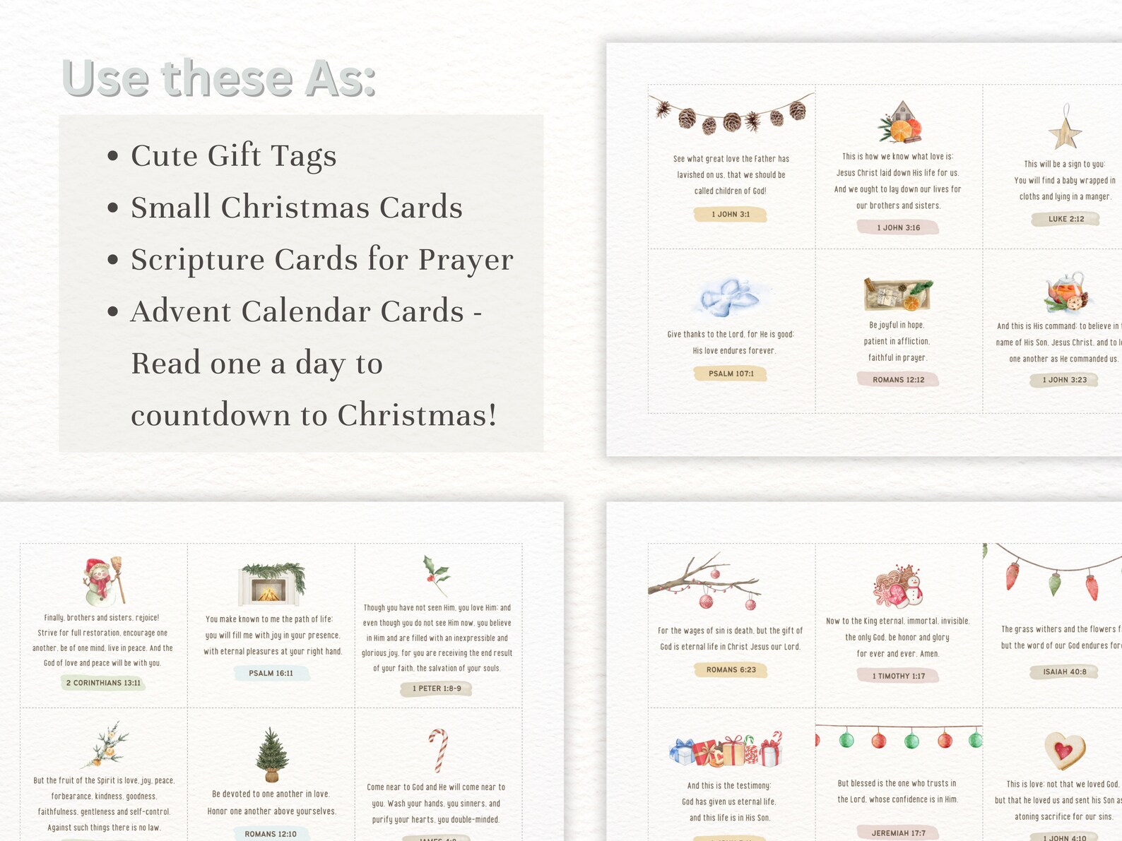 Christmas Scripture Cards Printable NIV, Advent Bible Verse Cards ...
