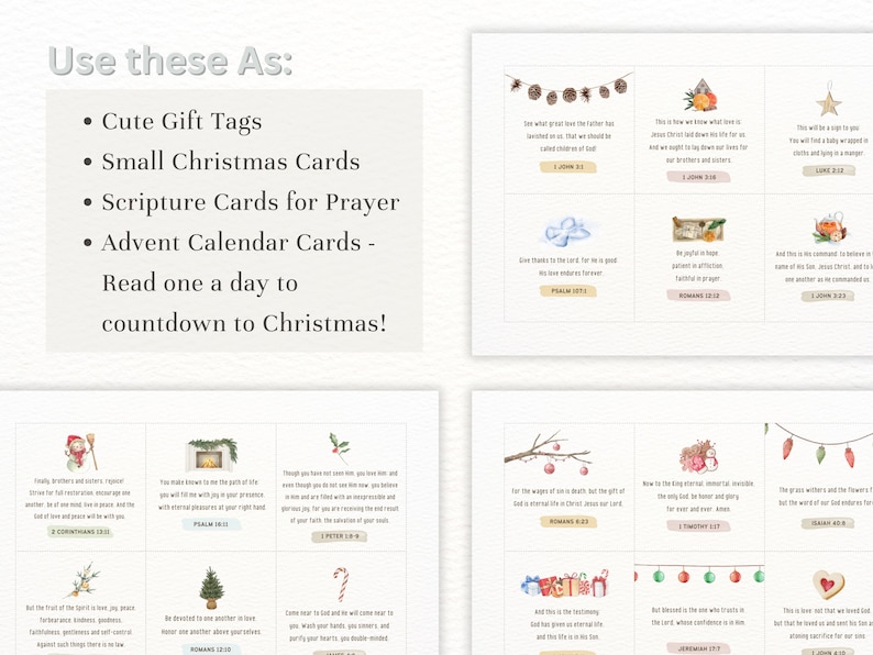 Christmas Scripture Cards Printable NIV, Advent Bible Verse Cards ...