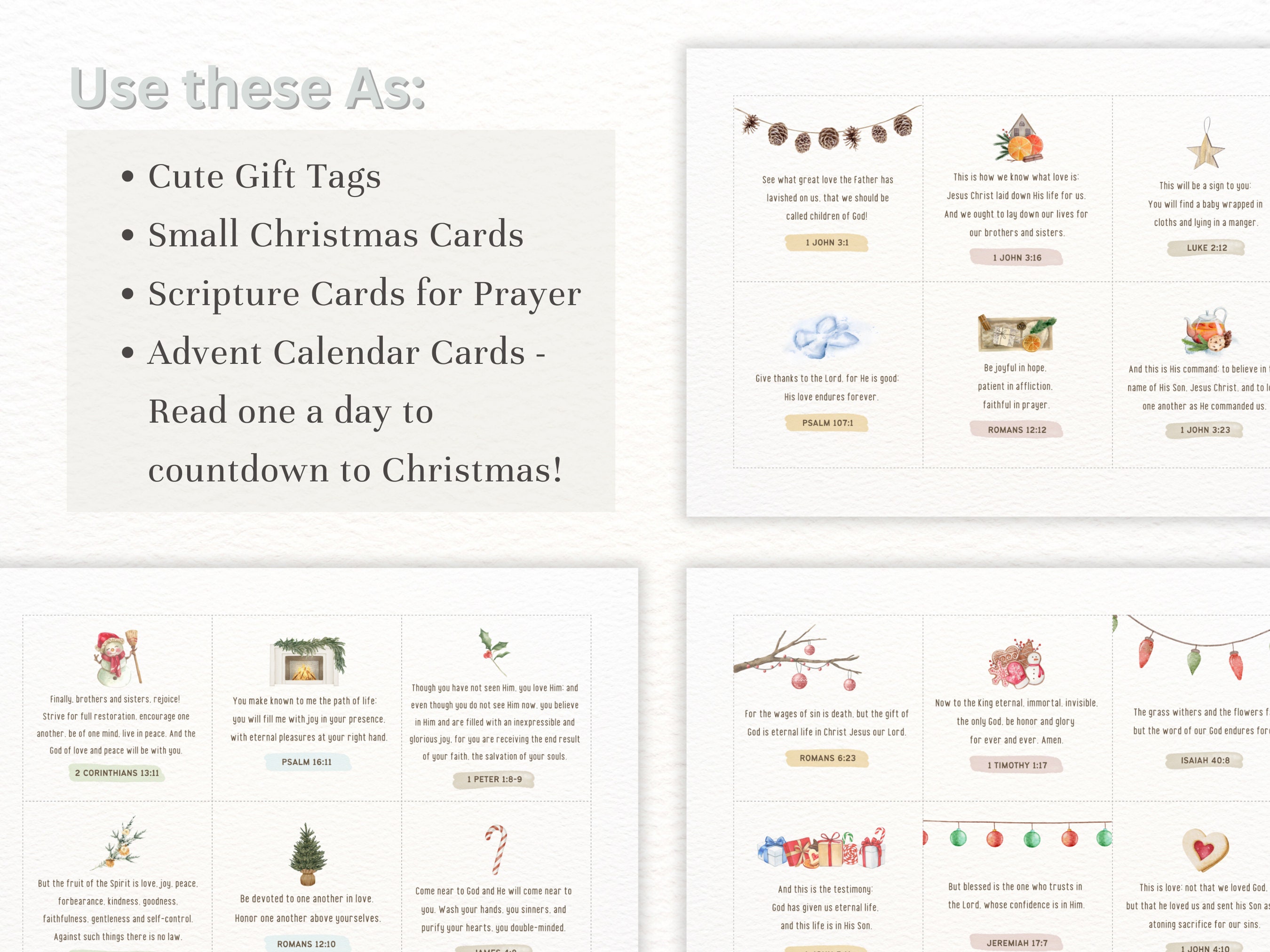Christmas Scripture Cards Printable NIV, Advent Bible Verse Cards ...