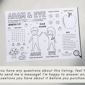 Adam and Eve Activity Sheet Printable | Garden of Eden Placemat ...