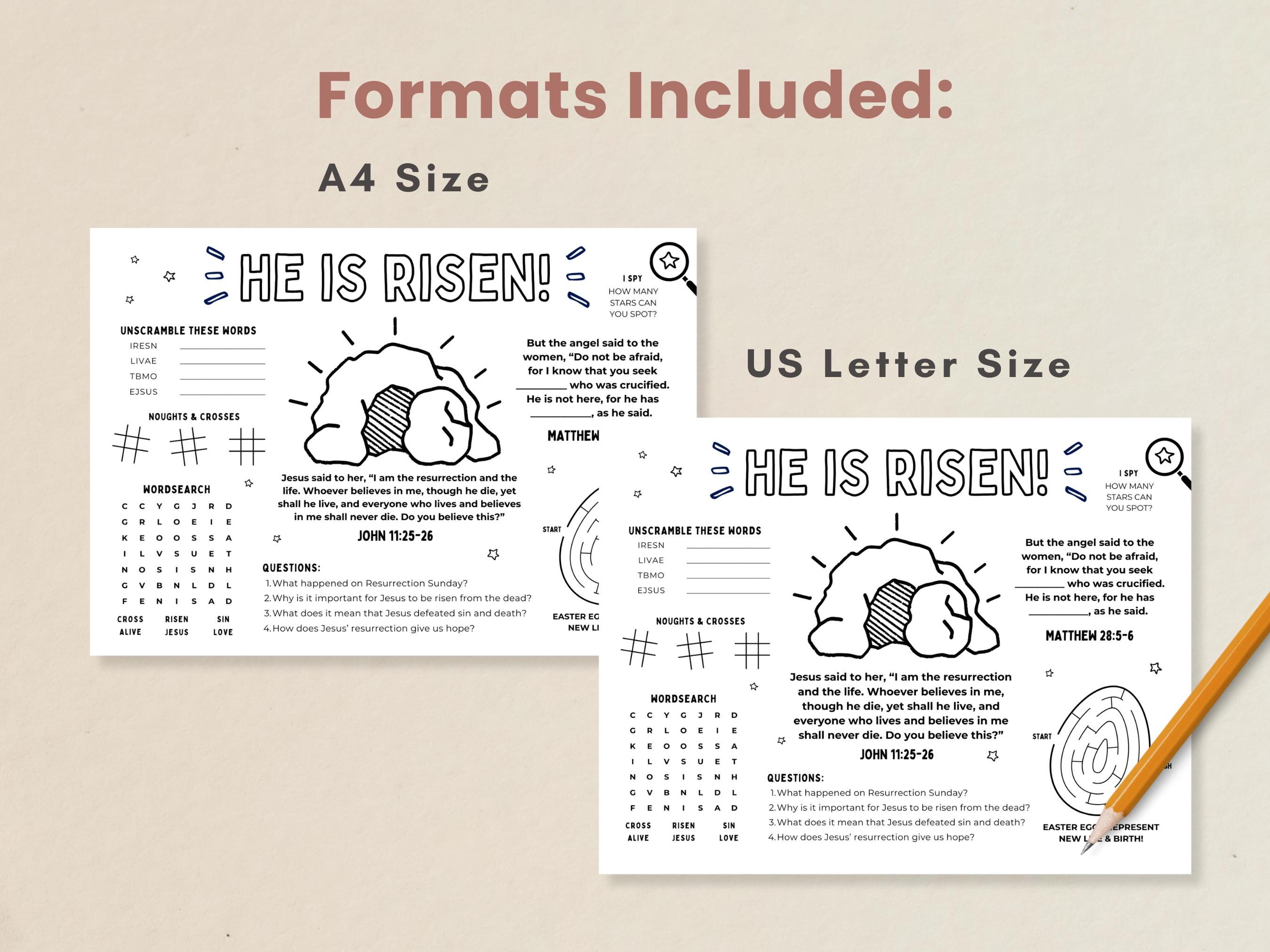 He is Risen Activity Placemat Printable | Resurrection of Jesus Kids ...