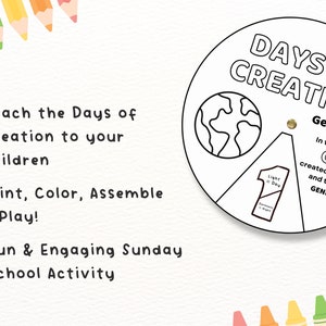 Days of Creation Coloring Wheel Printable | Sunday School Bible ...