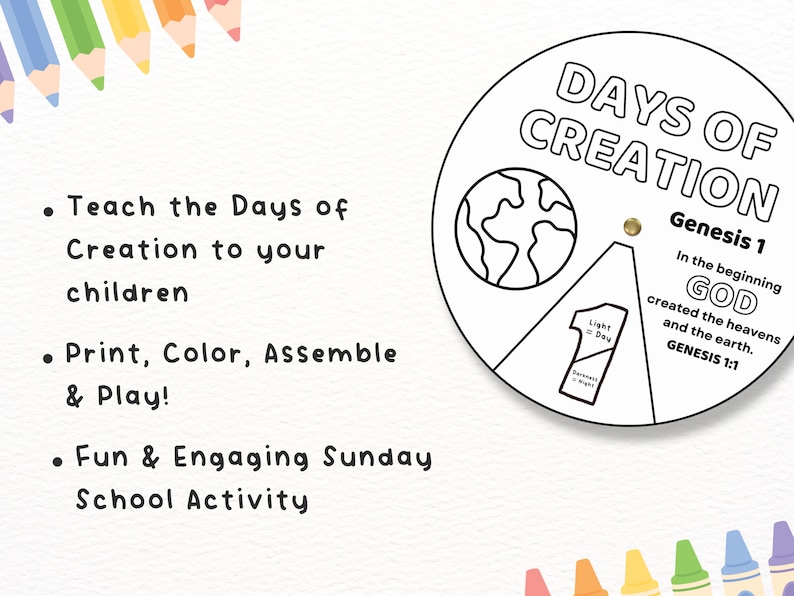 Days of Creation Coloring Wheel Printable | Sunday School Bible ...