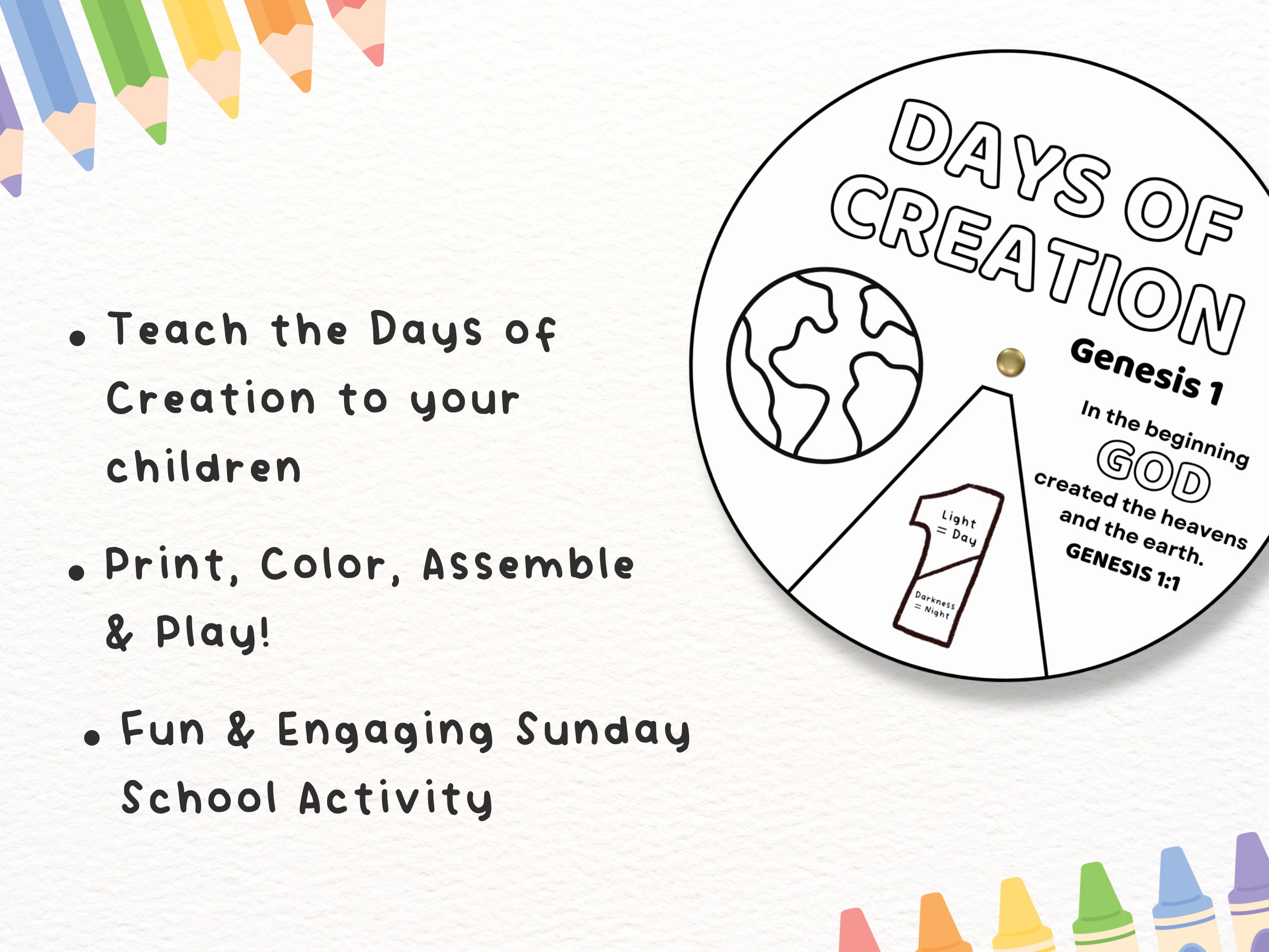 Days of Creation Coloring Wheel Printable Sunday School Bible Activity ...