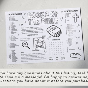 Books of the Bible Placemat Printable | Sunday School, Homeschool, Kids ...