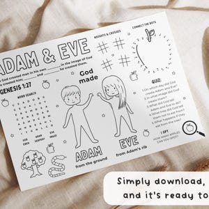 Adam and Eve Activity Sheet Printable | Garden of Eden Placemat ...
