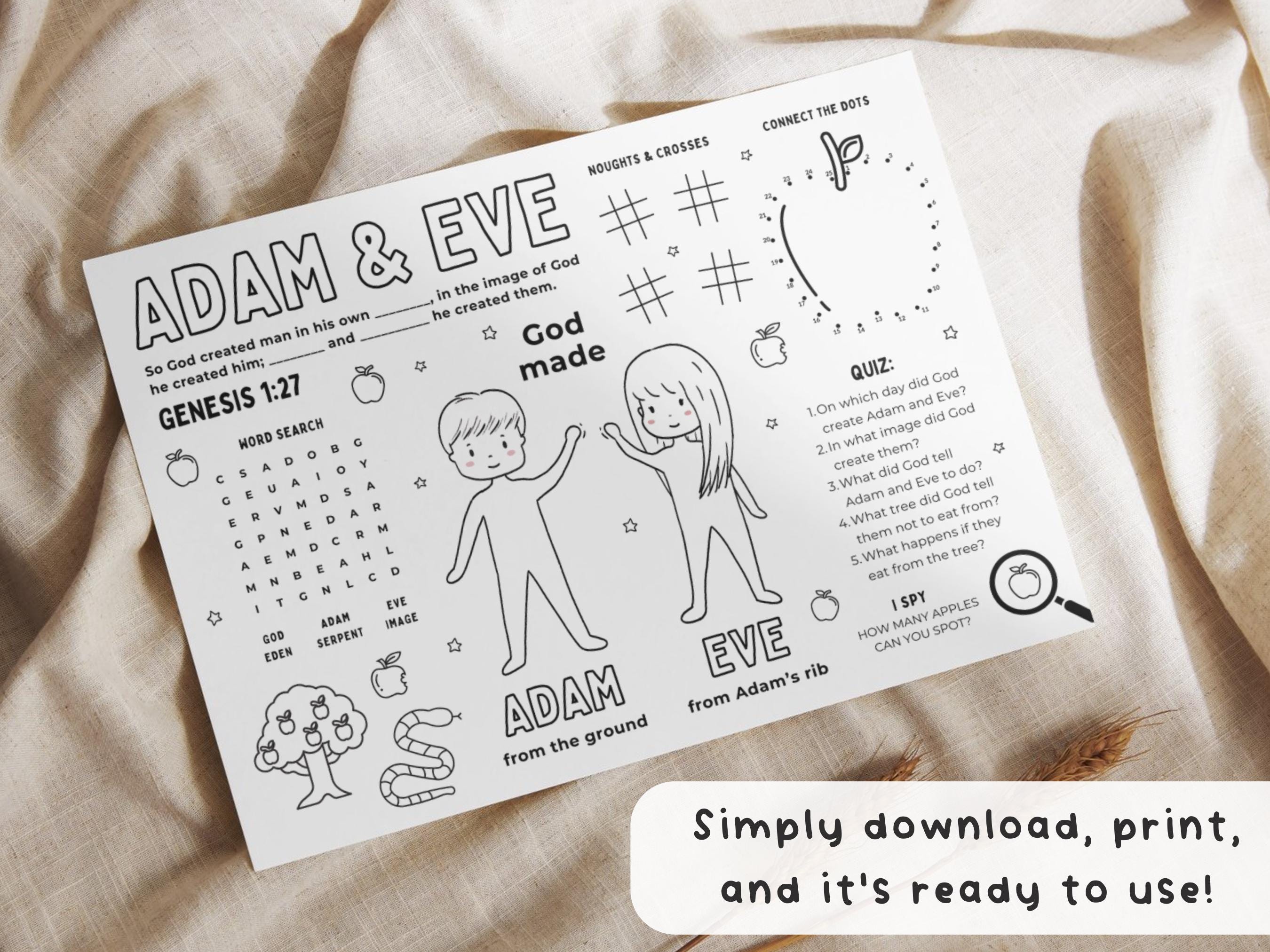 Adam and Eve Activity Sheet Printable | Garden of Eden Placemat ...