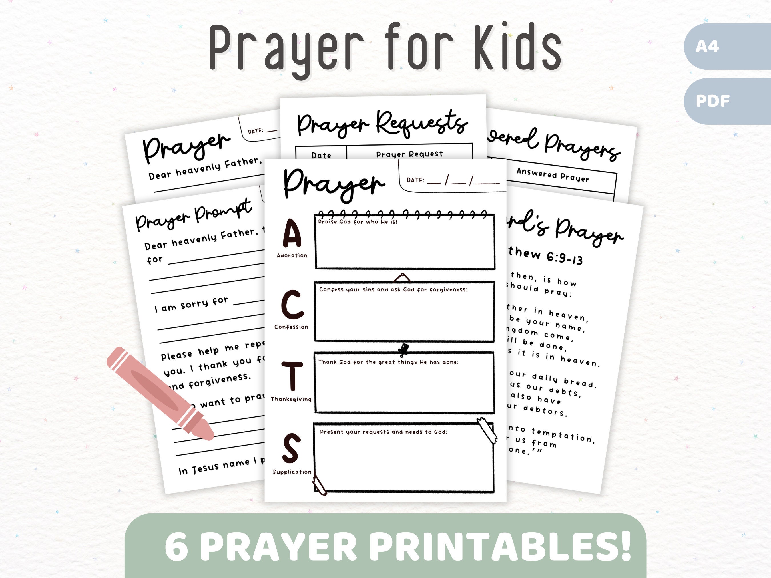 Prayer Printable for Children ACTS Kids Prayer Template Sunday School ...