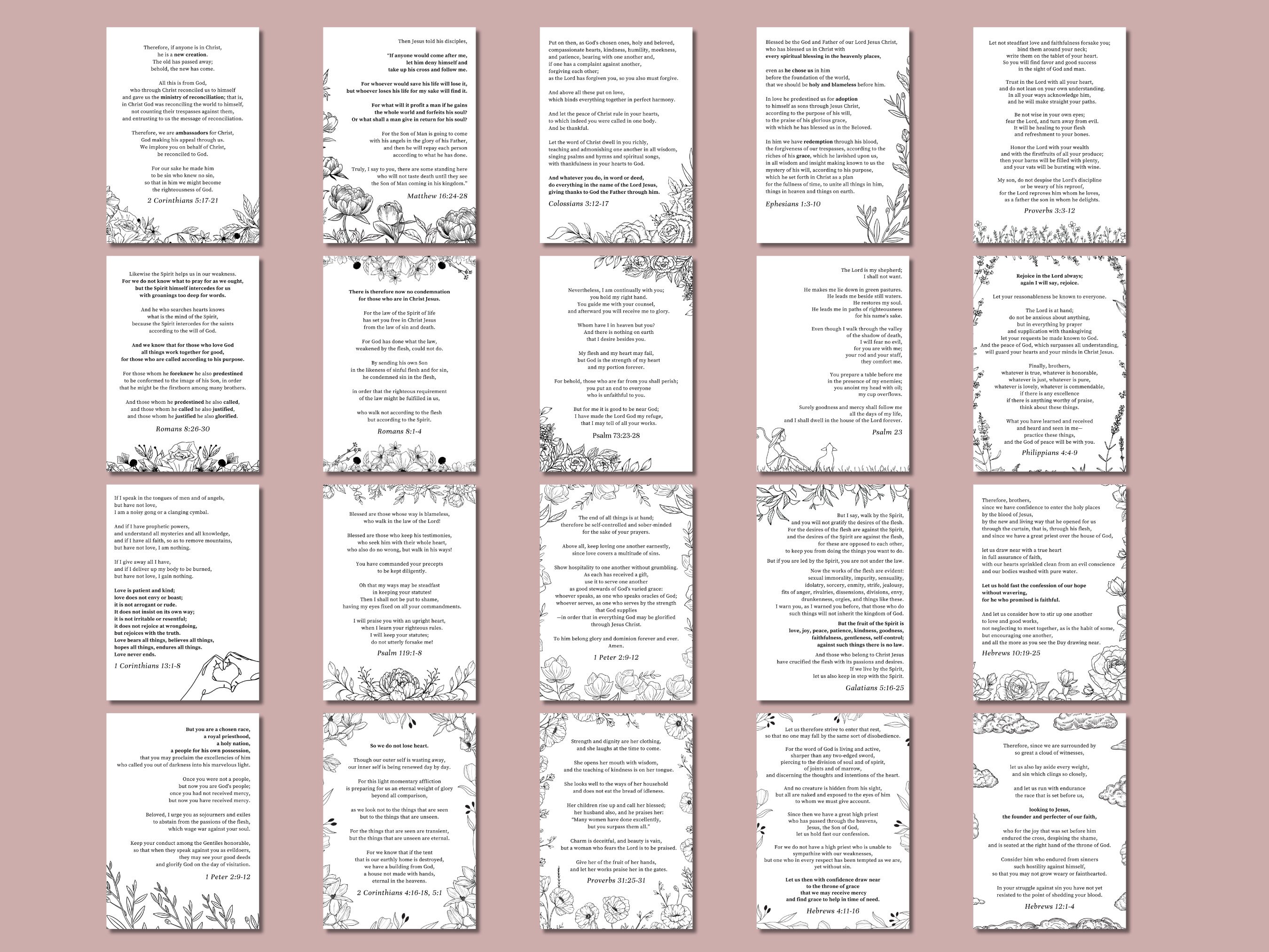 20 Bible Verse Cards Printable ESV Scripture Memory Cards, Christian ...