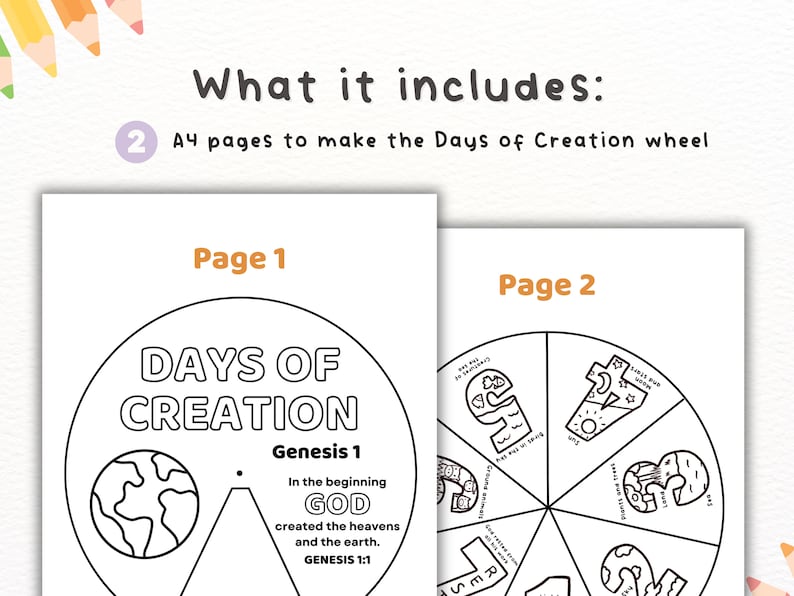 Days of Creation Coloring Wheel Printable Sunday School Bible Activity ...