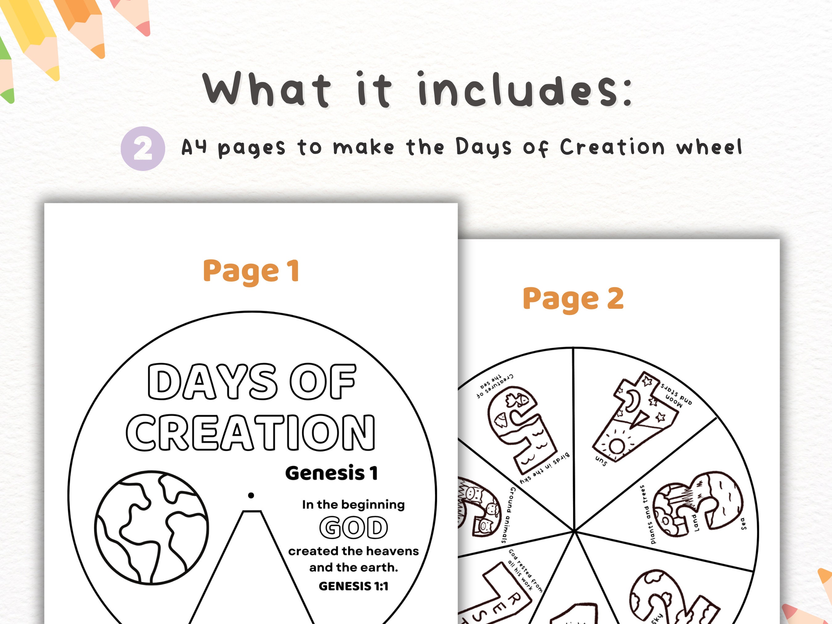 Days of Creation Coloring Wheel Printable Sunday School Bible Activity ...