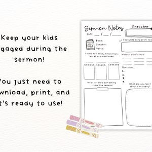 Sermon Notes Printable for Children Kids Elementary School Youth Teens ...
