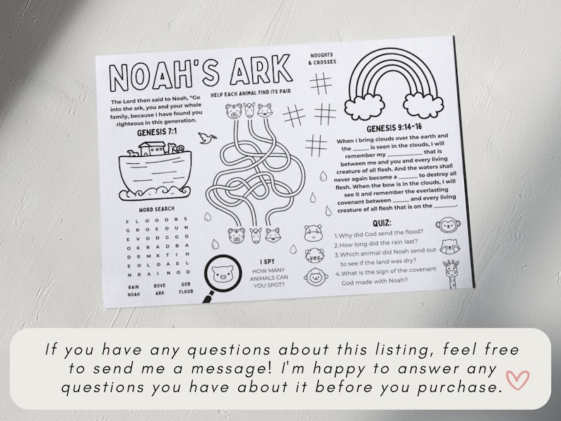 Noahs Ark Acitivity Game Placemat Printable | Flood Rainbow Bible Story ...